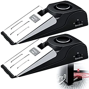 AceMining Door Stop Alarm with 120dB Siren, Floor Mount Type, Rubber Security Door Wedge for Home, Travel, Pack of 2, Black