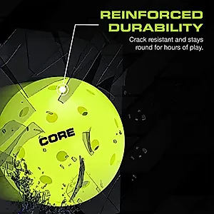 CORE Pickleball Balls for Professionals and All Levels of Play, USA Pickleball Approved Durable Indoor and Outdoor Pickleball Balls with 40 Holes (3 Balls)