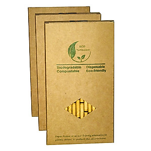 Yellow Bamboo Drinking Paper Straws To Replace Plastic Straws, 100 Count 100% Organic Environmentally Friendly Bamboo Straws