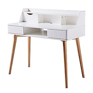 Versanora Creativo White Work Study Table Desk With Storage Drawer Shelf Natural Finish For Living Room Home and Office