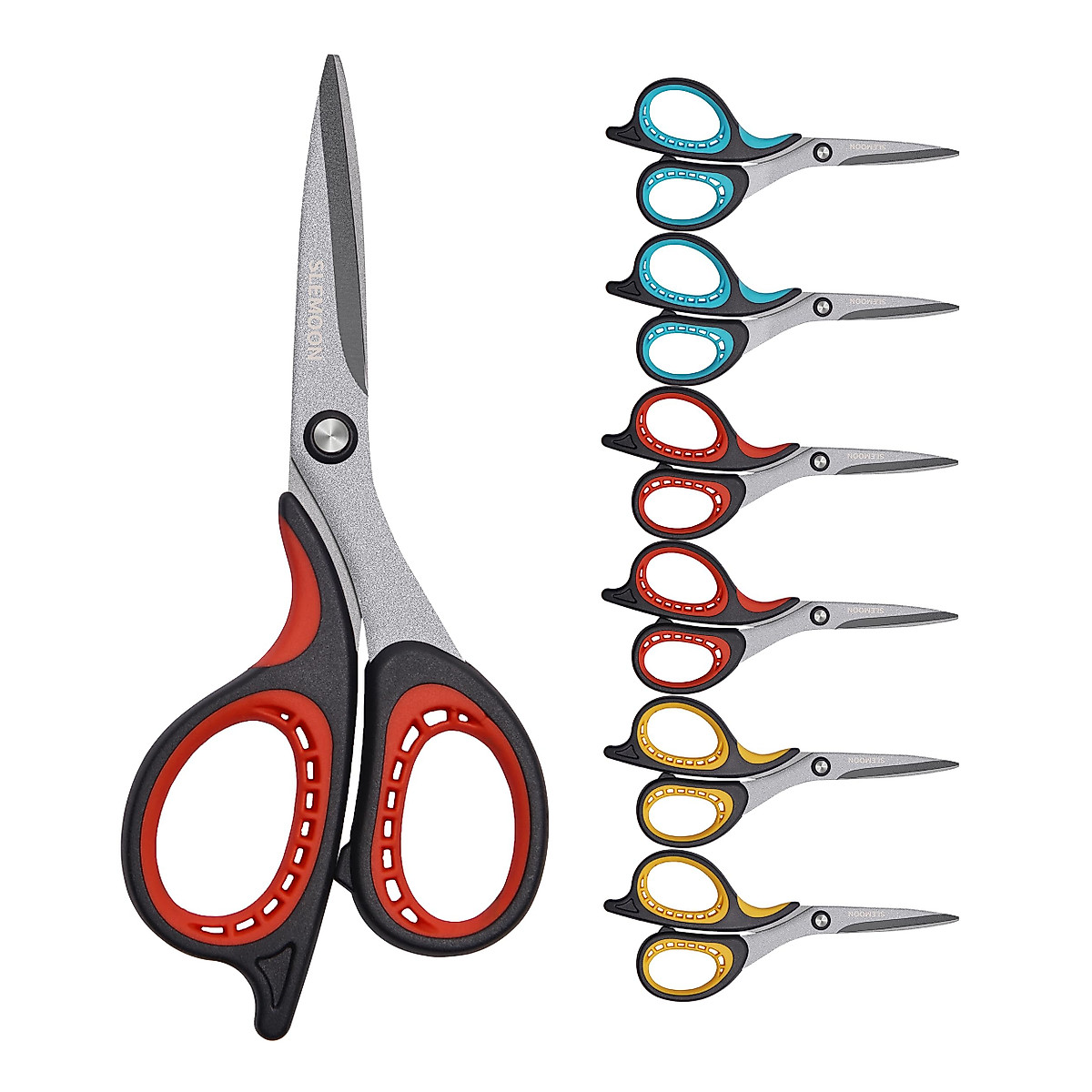 SLEMOON 8" Teflon Non Stick Titanium Scissors All Purpose Heavy Duty, Scissors for Office Desk Craft Scissors for Kids,Kitchen Scissors for Food 6 Pack Set Professional Stainless Steel Comfort Grip
