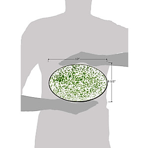 Red Co. Enamelware Metal Classic 13" Serving Oval Tray Platter, Dark Green Marble/Black Rim - Splatter Design