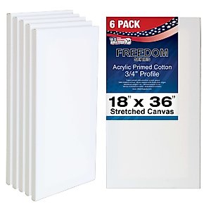 U.S. Art Supply 18 x 36 inch Stretched Canvas 12-Ounce Triple Primed, 6-Pack - Professional Artist Quality White Blank 3/4" Profile, 100% Cotton, Heavy-Weight Gesso - Acrylic Pouring, Oil Painting