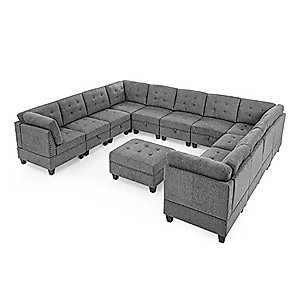 Free Combination Sectional Sofa Oversized Reversible Modular Couch U Shaped Corner Sofá Upholstered Deap Seat Sleeper Couches Bed with Storage for Living Room,7 Single Chairs,4 Corners,1 Ottoman