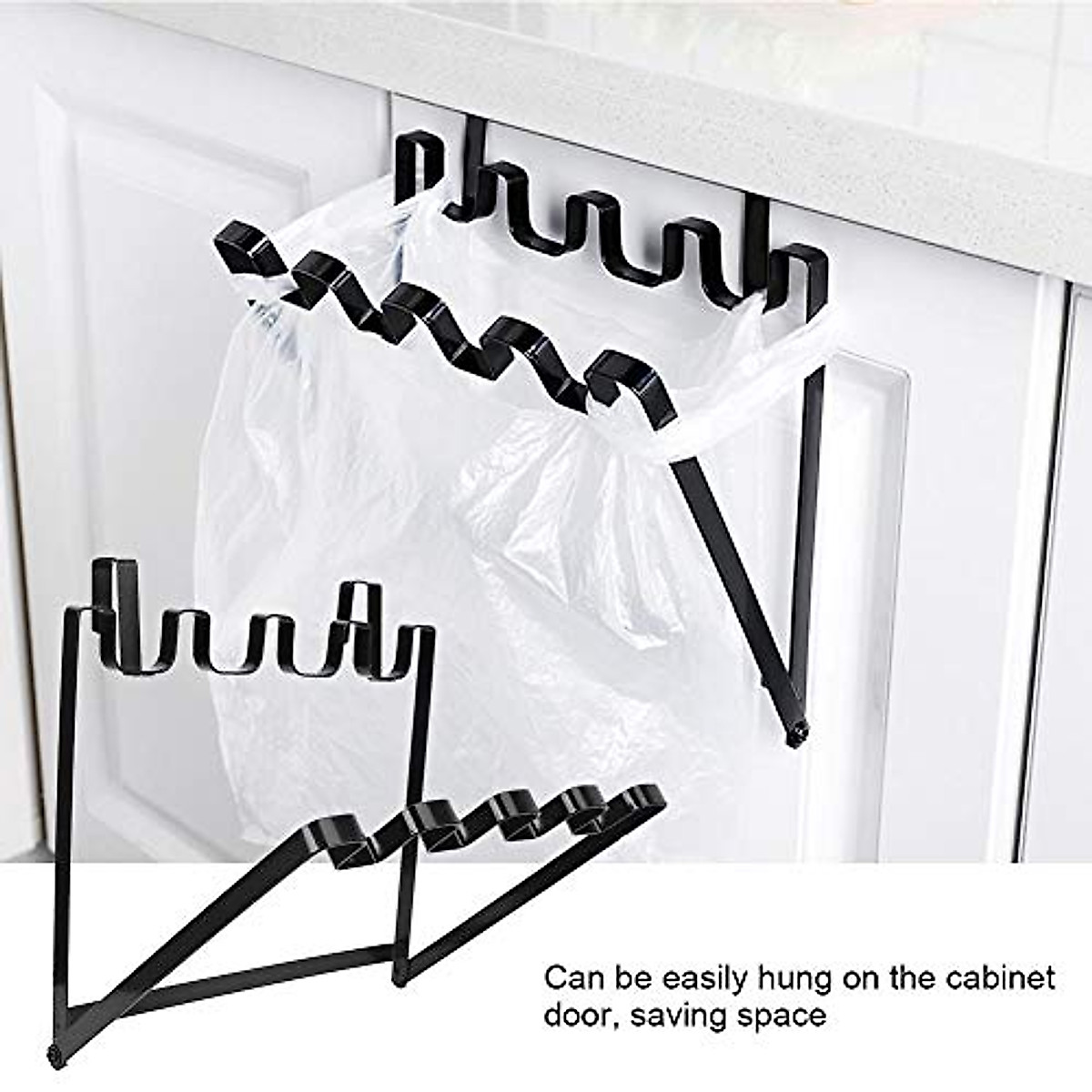 Household Waste Garbage Bag Hanging Rack Rubbish Bag Holder Kitchen Cabinet Bag Rack Holder Accessory Waste Bag Rack Kitchen Supplies(Black)