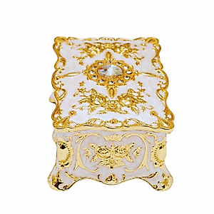 HolyFire Mini Jewelry Boxes Gift - Small Jewelry travel Case - Trinket Organizer with Lid Earrings Rings Vintage Treasure Keepsake Box for Women Girls Kids, Gold