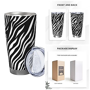 Zebra Print Tumbler with Lid and Straw 20oz Stainless Steel Car Cup for Hot and Cold Drinks, Double Wall Insulated Travel Coffee Mug Reusable Drink Thermos Cup Birthday Gifts