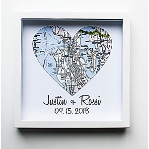 First Anniversary Gift Paper Gift Map Heart Framed Art Paper Anniversary 1 Year 1st Anniversary Gift