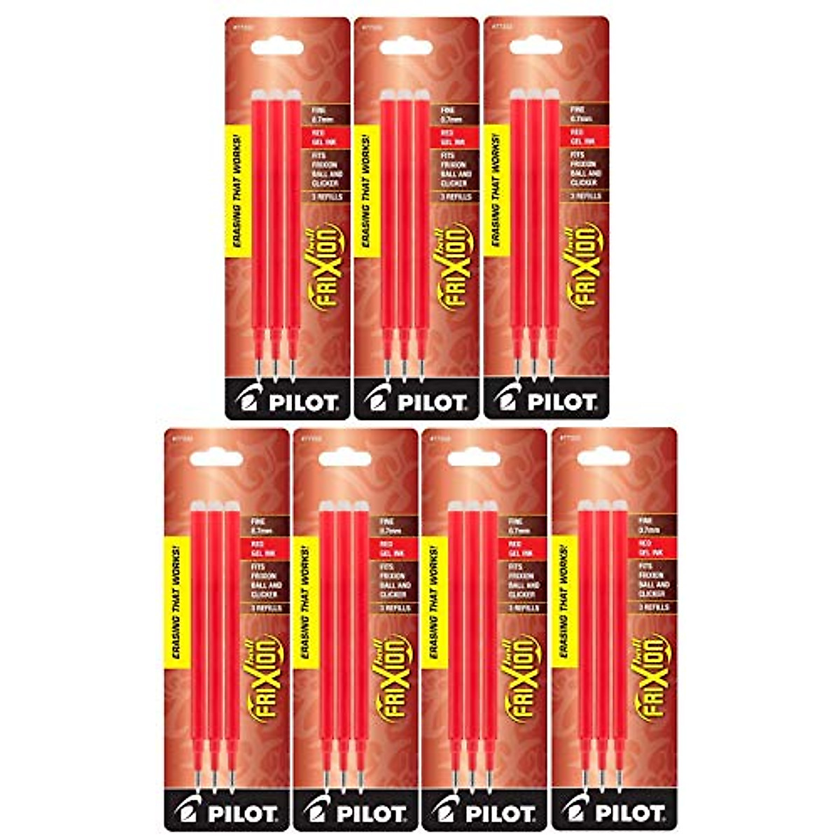 Pilot Gel Ink Refills for FriXion Erasable Gel Ink Pen, Fine Point, Red Ink, 7 Pack, 21 Refills Total
