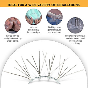 Pestless Upgraded Bird Spikes 10 Pack - 12-Inch Deterrent, 5 Spikes, Wide Coverage, Adjustable Strip Length - Stainless Steel Repeller Against Pigeons, Squirrels, Animals - Easy Mounting