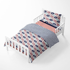 Bacati - Emma Aztec Coral/Mint/Navy 4 pc Toddler Bedding Set