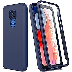 for Moto G Play 2021 Case with Built-in Screen Protector, Full Body Protection Shockproof Cover Case, [Rugged PC Front Bumper + Soft TPU Back Cover] Armor Protective Phone Case (Navy Blue)