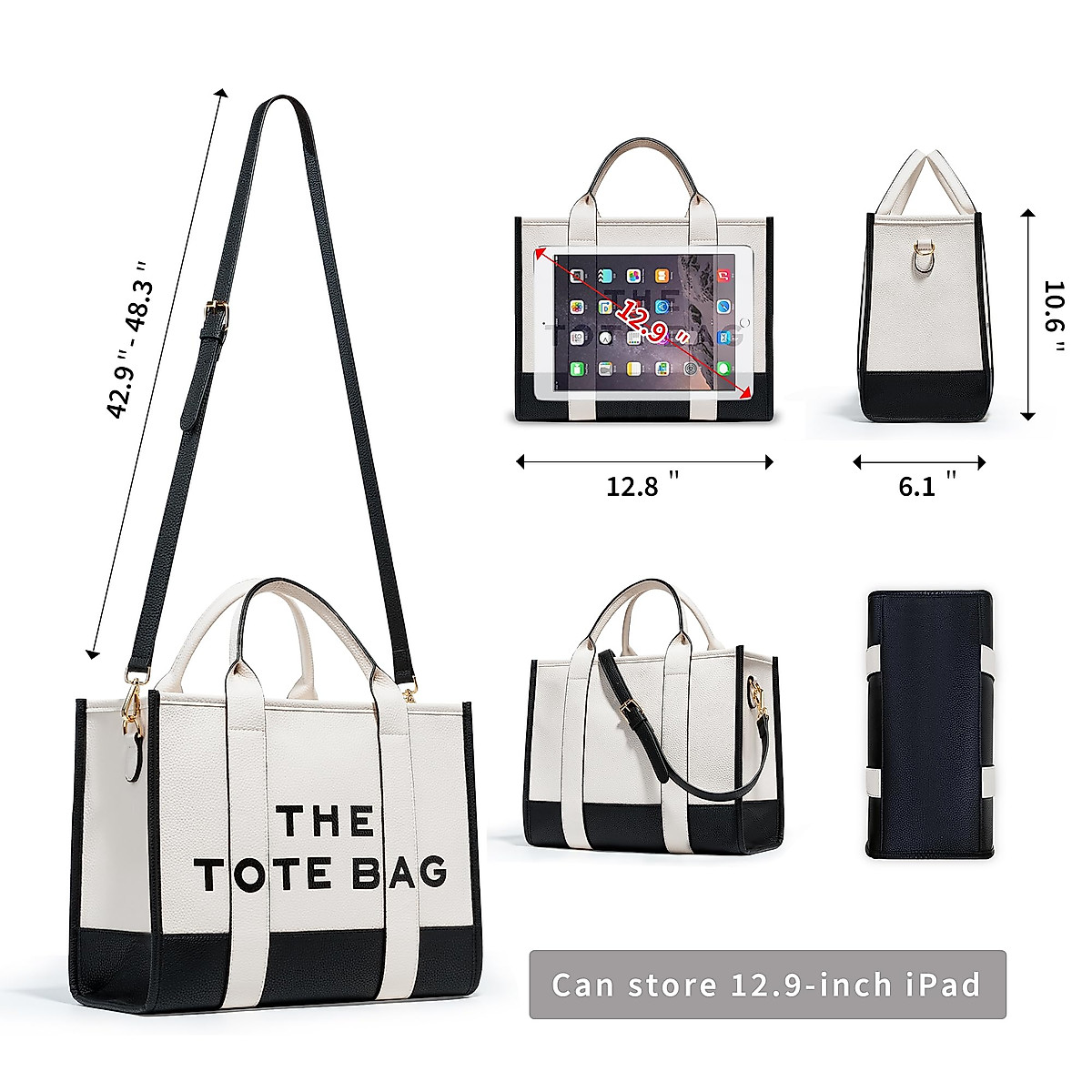 KALIDI The Tote Bag for Women tote purse with Zipper, Faux Leather/Canvas tote bags Shoulder Bag Crossbody Handbag1