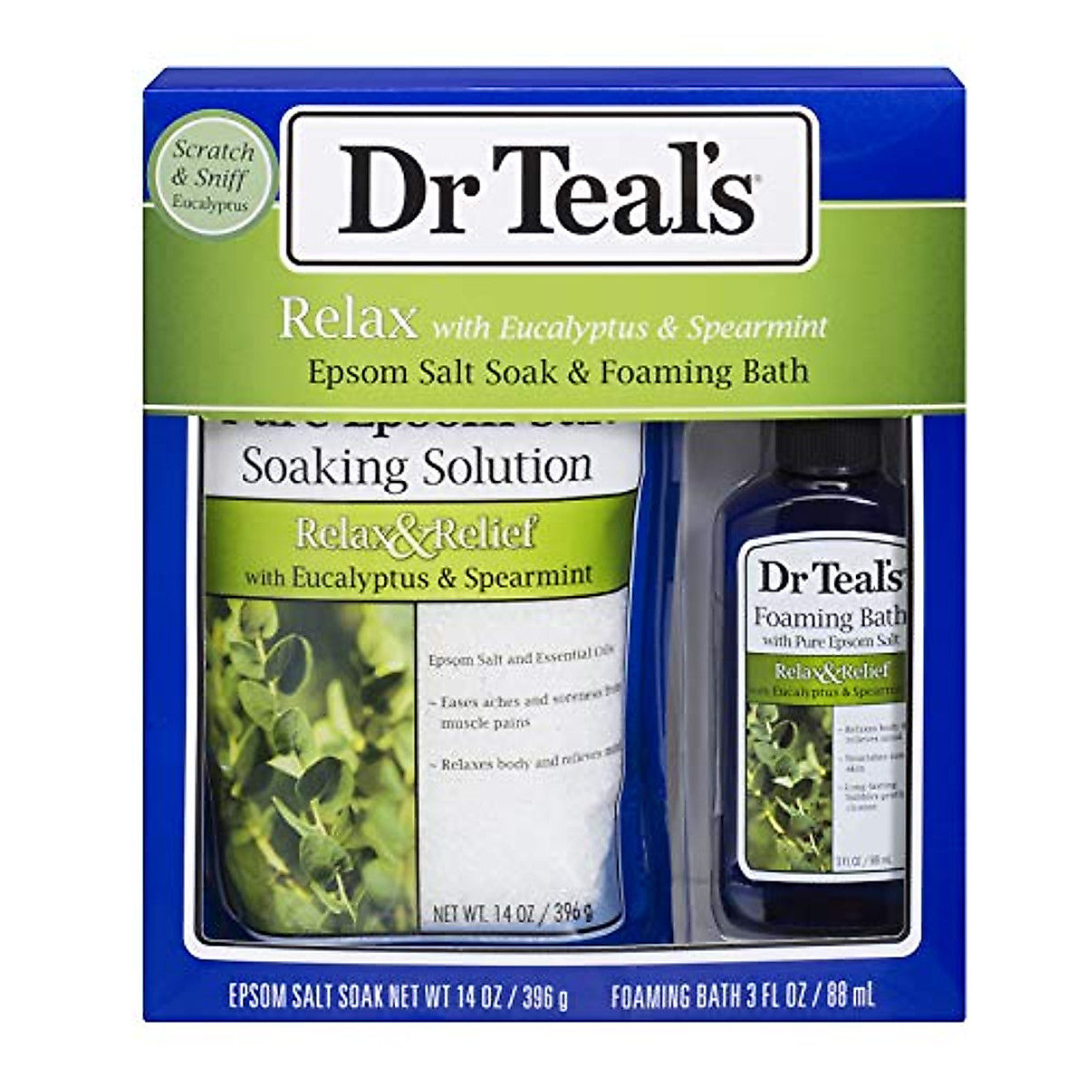 Dr Teal's Relax with Eucalyptus & Spearmint Epsom Salt Soak & Foaming Bath 2-Piece Travel Gift Set