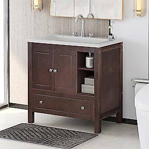 QuixotYDDZ 30 Inches Bathroom Vanity Base Only, Bathroom Vanity Base Cabinet with Cabinet and Drawer, Single-Bathroom Vanity Cabinet with Soft Closing Doors, No Inclde Ceramic Sink, Brown