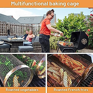 Rolling Grilling Baskets for Outdoor Grilling - Perfect BBQ Net for Veggies,Fries,Fish,Meats - 2PCS Cylindrical Stainless Steel Grilling Mesh for Outdoor BBQ Cooking/Camping/Picnic(8.2 Inch-High)