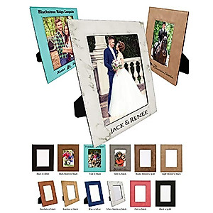 Griffco Supply Leatherette Personalized Picture Frame - Custom photo frame available in tons of colors - Up to 3 lines of text engraved (4x6 Portrait, Black w/silver text)