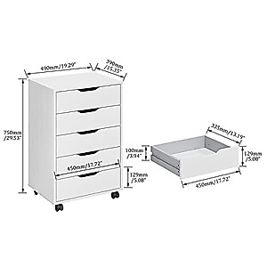 Panana 5/7 Drawer Chest, Wooden Tall Dresser Storage Dresser Cabinet with Wheels, Office Organization and Storage, Bedroom Furniture (White, 5 Drawer)