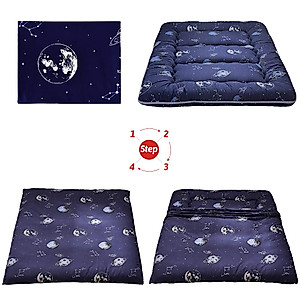 Navy Space Adventure Japanese Floor Futon Mattress, Thicken Tatami Mat Sleeping Pad Foldable Bed Roll Up Mattress Floor Lounger Bed Couches and Sofas for Kids Queen Size
