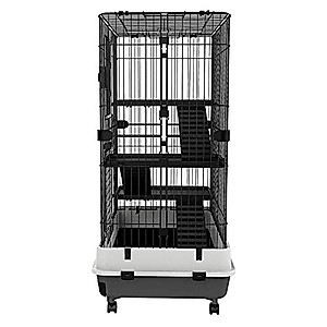 Extra Large Multi-Levels Indoor/Outdoor Small Animal Rabbit Bunny Guinea Pig Hedgehog Ferret Cat Chinchilla Squirrel Habitat Cage with Pull Out Tray Rolling Wheels (32" L x 21" W x 58" H, Black)