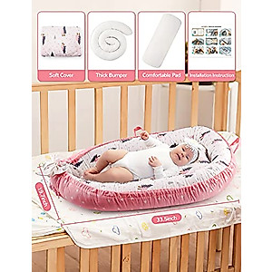 GIEFRNE Baby Lounger Baby Nest Co-Sleeping for Baby 0-12M, Soft Breathable Cotton Adjustable Newborn Bassinet Mattress Portable Infant Floor Seat Baby Registry Search (Pink)