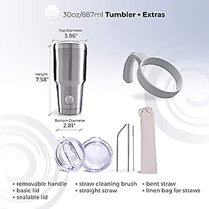 ALBOR Insulated Tumbler with Lid and Straw 30 oz Insulated Coffee Mug with Handle Coffee Mug Triple Insulated Technology with 2 Lids, 2 Metal Straw, Brush and Storage Bag, Stainless Steel