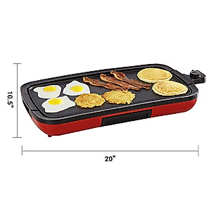 Ceramic Electric Griddle Nonstick Large - 20" x 10.5" Cooking Surface for Pancakes Burgers Eggs