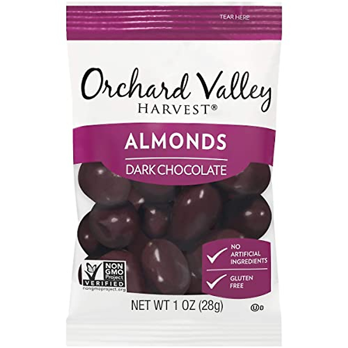 Orchard Valley Harvest Dark Chocolate Almonds, 1 Ounce Bags (Pack of 15), Gluten Free, Non-GMO, No Artificial Ingredients