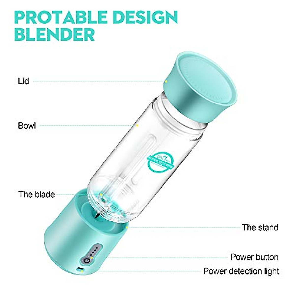 Portable Blender 16.9 Oz Personal Size Blender, Juicer Cup for Juice, Crushed Ice, Smoothies and Shakes, 4000mAh USB Rechargeable with Six Blades, Mini Blender for Sports Travel, Gym and Outdoors