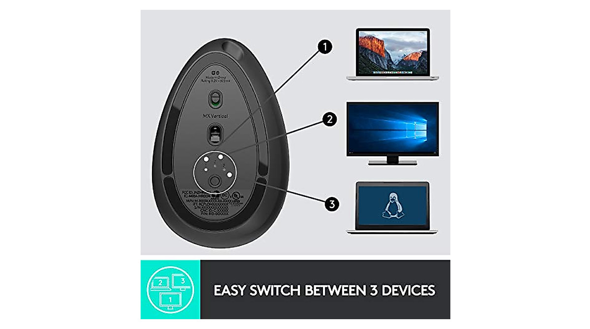 Logitech MX Vertical Wireless Mouse – Advanced Ergonomic Design Reduces ...