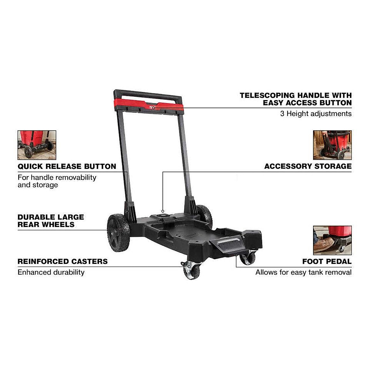 Milwookee Fits Milwaukee 0933-20 Premium Wet/Dry Vacuum Cart,Rolling Tool Box,Tool Box with Wheels,Dolly cart, Red