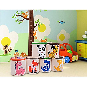 Collapsible Canvas Storage Basket or Bin Toy Organizer for Kids Playroom, Clothes, Children Books, Stuffed Animal (Pink Dinosaur)