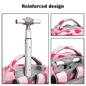 BAMIFEI 18 inches Wheeled Rolling Backpack Multi-Compartment College Books Laptop Bag Business Trip Carry-on, Strawberry