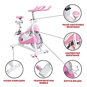 Sunny Health & Fitness P8150 Belt Drive Premium Indoor Cycling Bike, Pink