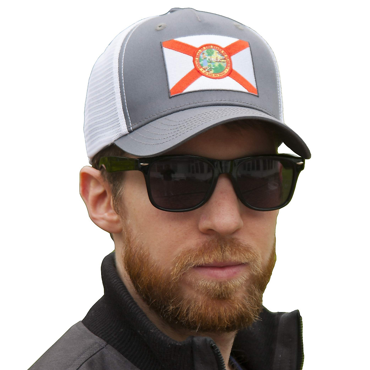 International Tie Grey Florida Hat for Men and Women - Florida State Flag Adjustable One Size Trucker Cap, Baseball, Snapback with an Embroidered Patch