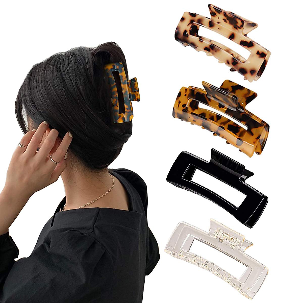 Aaiffey 4PCS Hair Claw Clips, Non-Slip Tortoise Hair Jaw Clips, Leopard Stylish Hair Clamps,Strong Hold for Thick Thin Curly Hair Styling Accessories for Women Girls