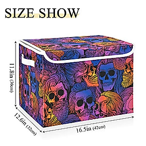 innewgogo Bearded Skulls Storage Bins with Lids for Organizing Closet Organizers with Handles Oxford Cloth Storage Cube Box for Books