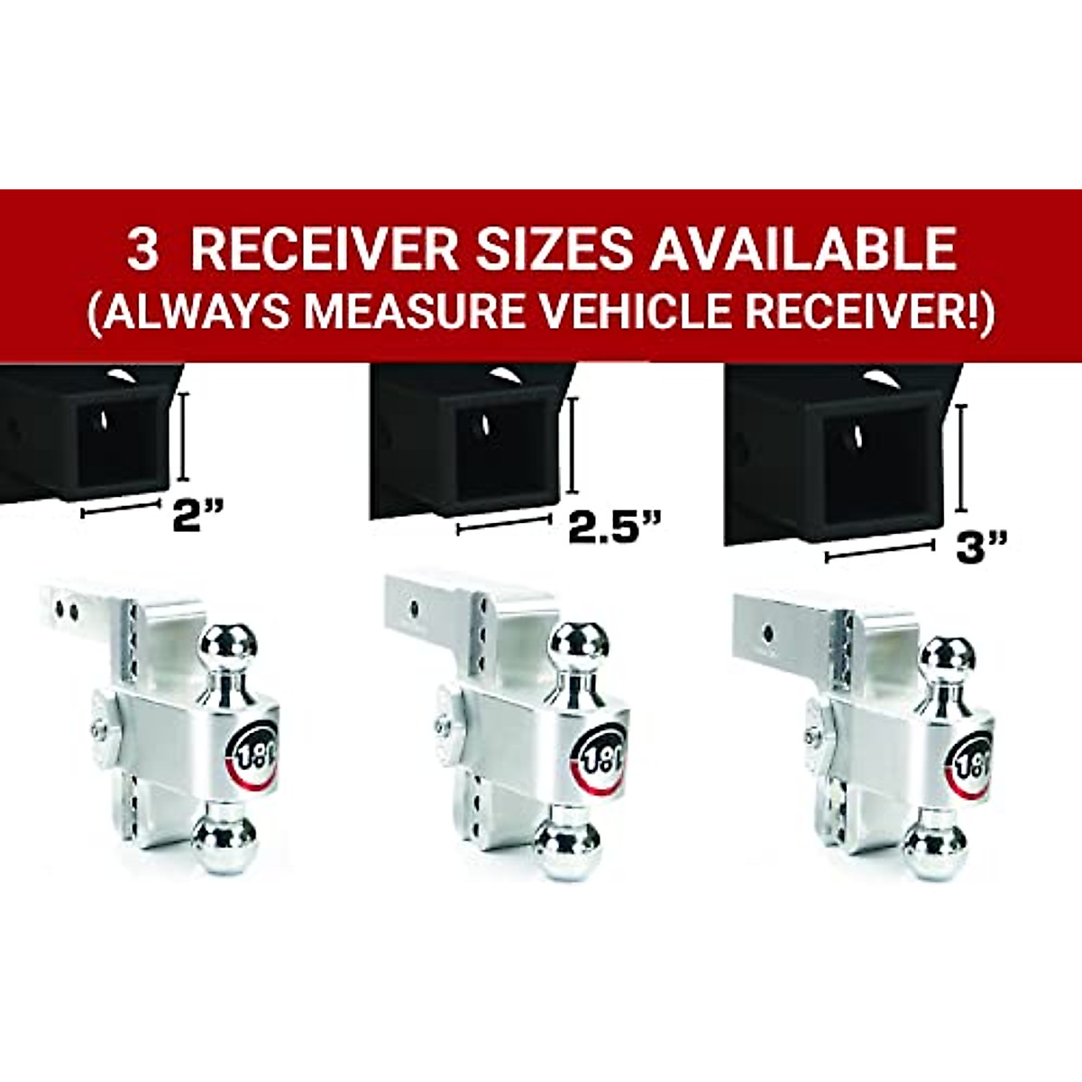 Weigh Safe Adjustable Trailer Hitch Ball Mount, 8" Adjustable Drop Hitch for 2.5" Receiver w/ 2 pc Keyed Alike Lock Set, Heavy Duty Aluminum Trailer Tow Hitch w/Chrome Plated Tow Balls, 18,500 GTW