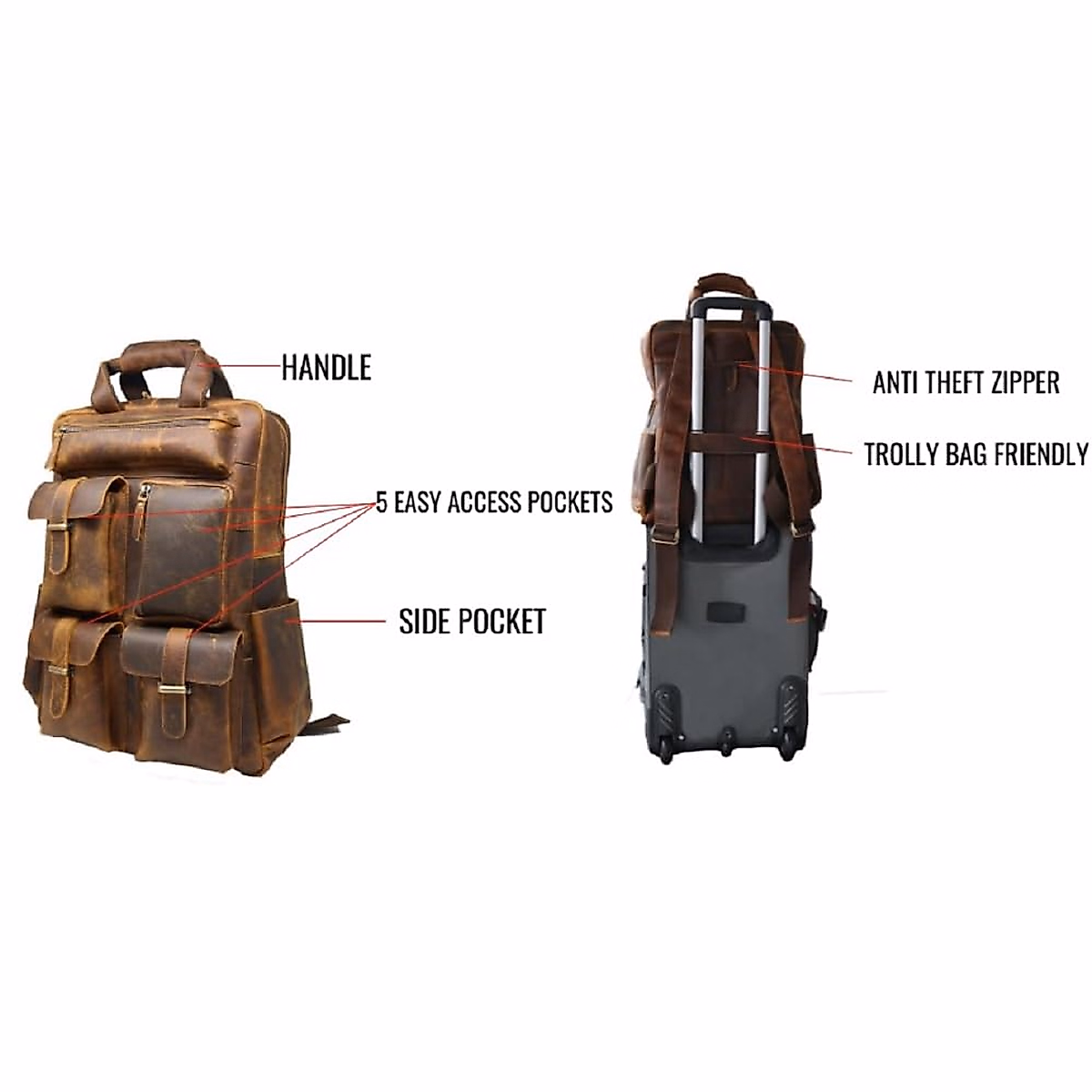 jaald 22" Genuine Leather laptop backpack rucksack multipocket computer bag for men