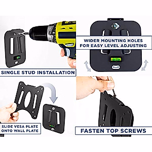 Mount-It! Low Profile Fixed TV Wall Mount for Small Televisions Computer Monitors, Fits 13" to 27", Quick Disconnect, 60 Lbs Capacity, VESA 75x75 mm and 100x100 mm, Black