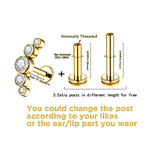 Gnoliew 16G 316L Stainless Steel Labret Monroe Lip Ring Studs Cartilage Helix Tragus Conch Daith Nose Piercing Jewelry (16g Gold)