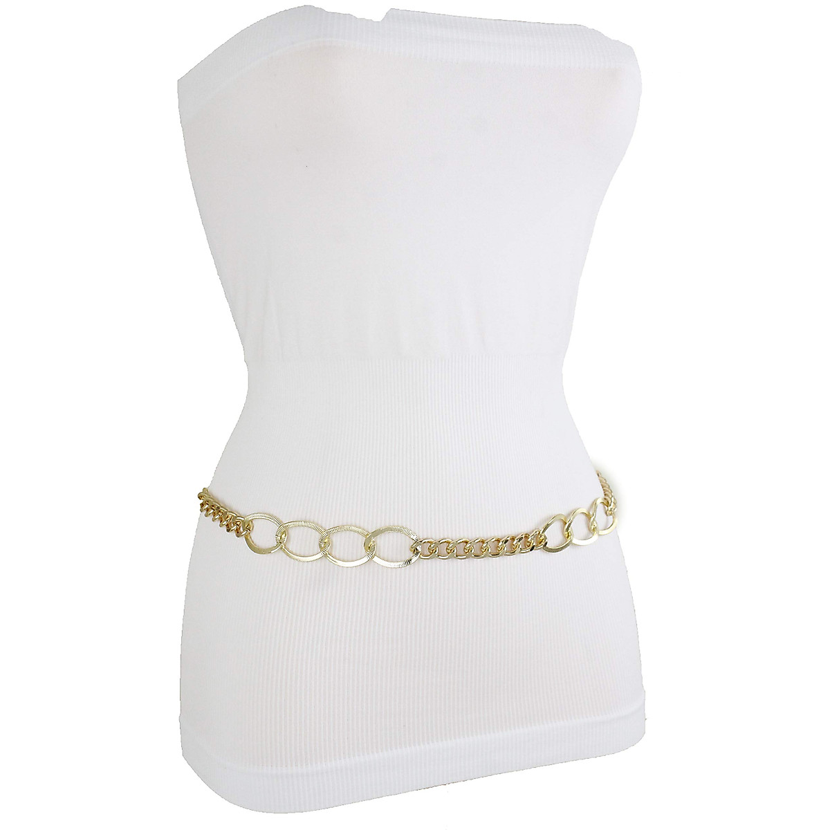 TFJ Women Fashion Narrow Belt Hip High Waist Gold Metal Chain Links Plus Size XL XXL