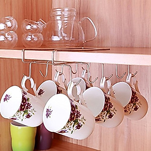 fannybuy 10 Hooks Mug Holder Under Shelf Coffee Mug Cups Wine Glasses Storage Drying Rack Cabinet Hanging Organizer Stainless Steel