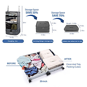TABITORA Portable Hanging Travel Shelves Bag Packing Cube Organizer Suitcase Storage Large Capacity (Grey L)
