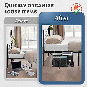 hizgo Bedside Caddy, Hanging Bedside Storage Organizer with 8 Pockets, Bunk Bed Organizer for College Dorm Room, Bunk/Loft Bed, Hospital Bed Rail, Camp (Black)