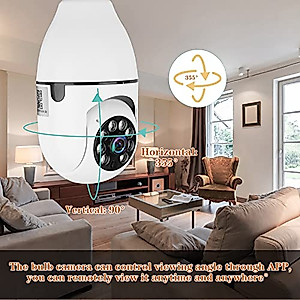 Wireless Light Bulb Camera 2.4GHz WiFi 360 Degree Socket Cameras for Home Security 1080p Smart Panoramic Cam Home Surveillance Camera System with Night Vision Motion Detection and Alarm