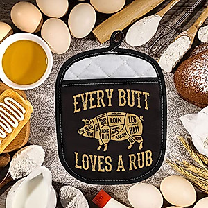 LEVLO Funny Pig Pork BBQ Grill Oven Mitt with Hot Pads Pig BBQ Lover Gifts Every Butt Loves A Good Rub Pot Holder for Friend Family Pork Rub (Every Butt Loves)