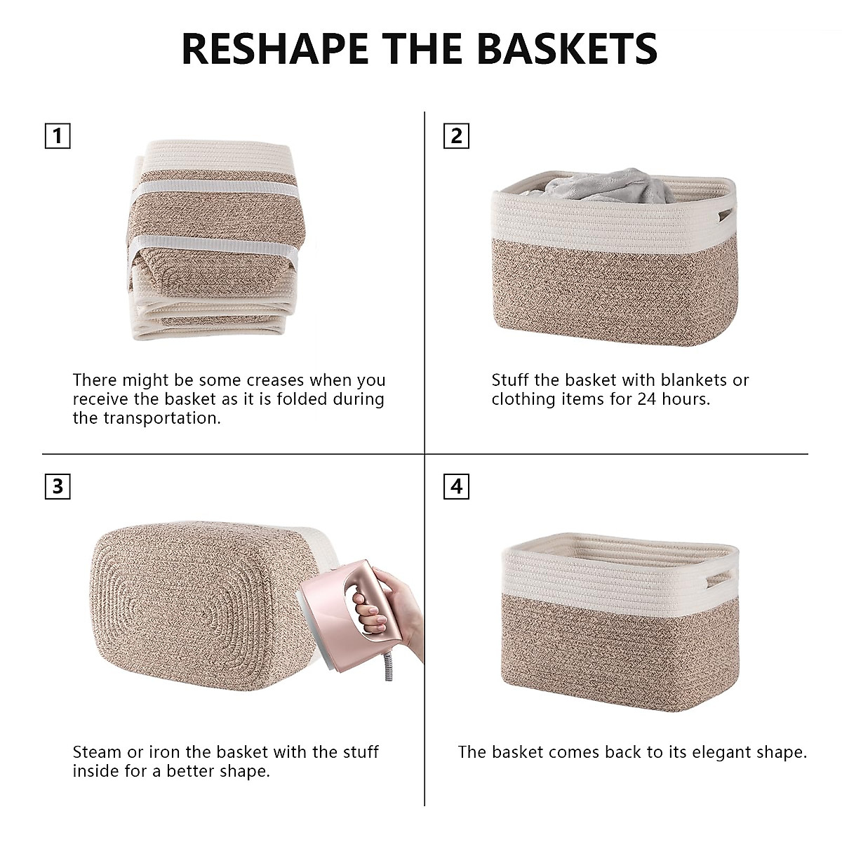 SIXDOVE 4 Pack Storage Baskets for Organizing, Woven Baskets for Shelves - Perfect for Toys, Books, Towels, and Clothes, Durable Gift Basket Bins Toy Storage, 12.7''Lx9''Wx7.8''H, Brown & White