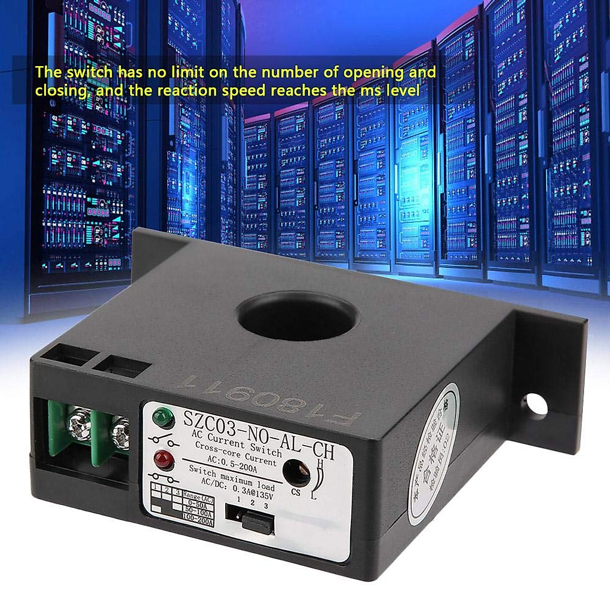 Akozon Current Sensing Switch Normally Open Current Sensing Switch Adjustable AC 0.5-200A SZC03-NO-AL-CH