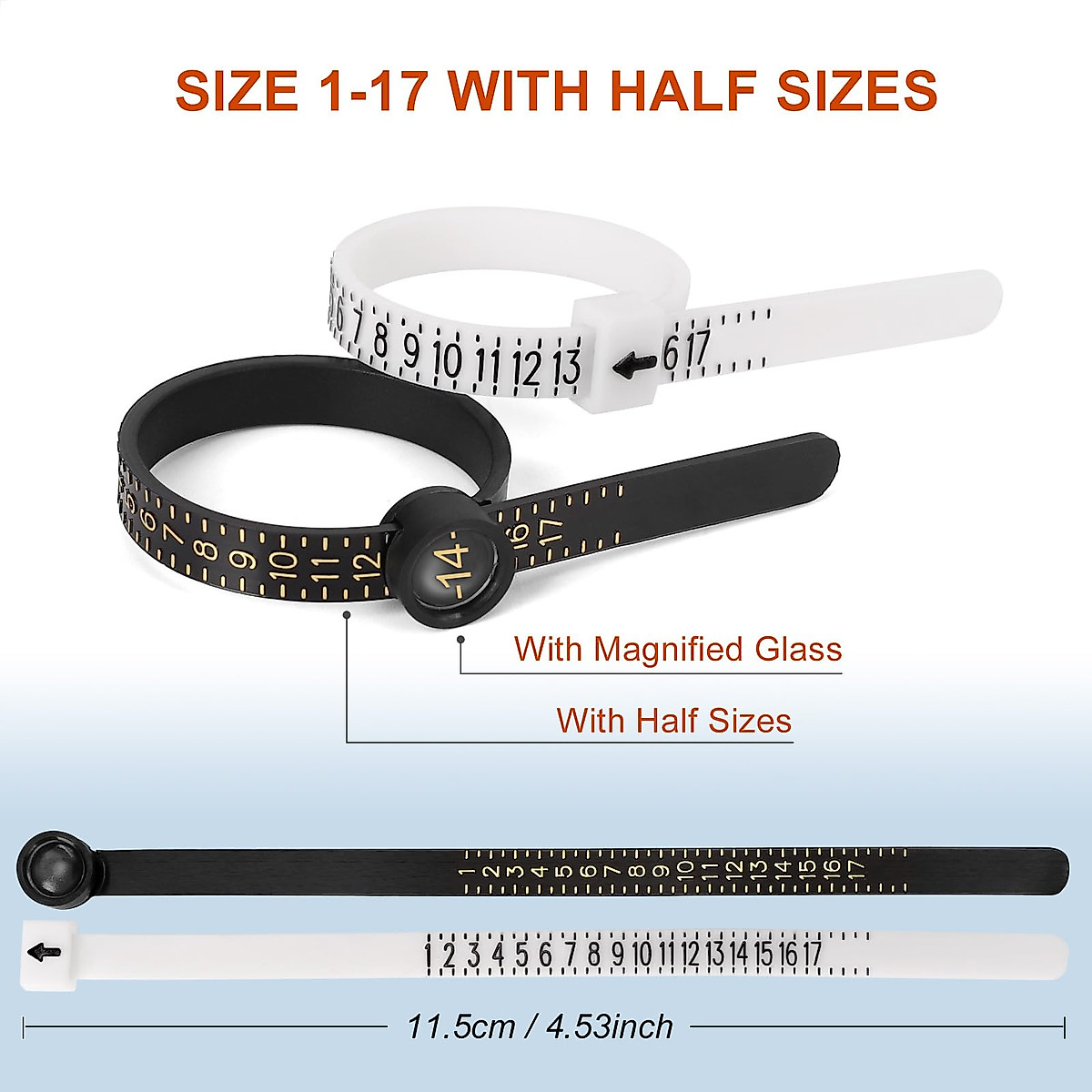 Ring Sizer Measuring Tool Kit Upgraded, 27 PCS Stainless Steel Measuring Ring Tool, US Ring Size 0-13 with Half Size, 2 PCS Reusable Finger Size 1-17 USA Rings Size with Magnified Glass